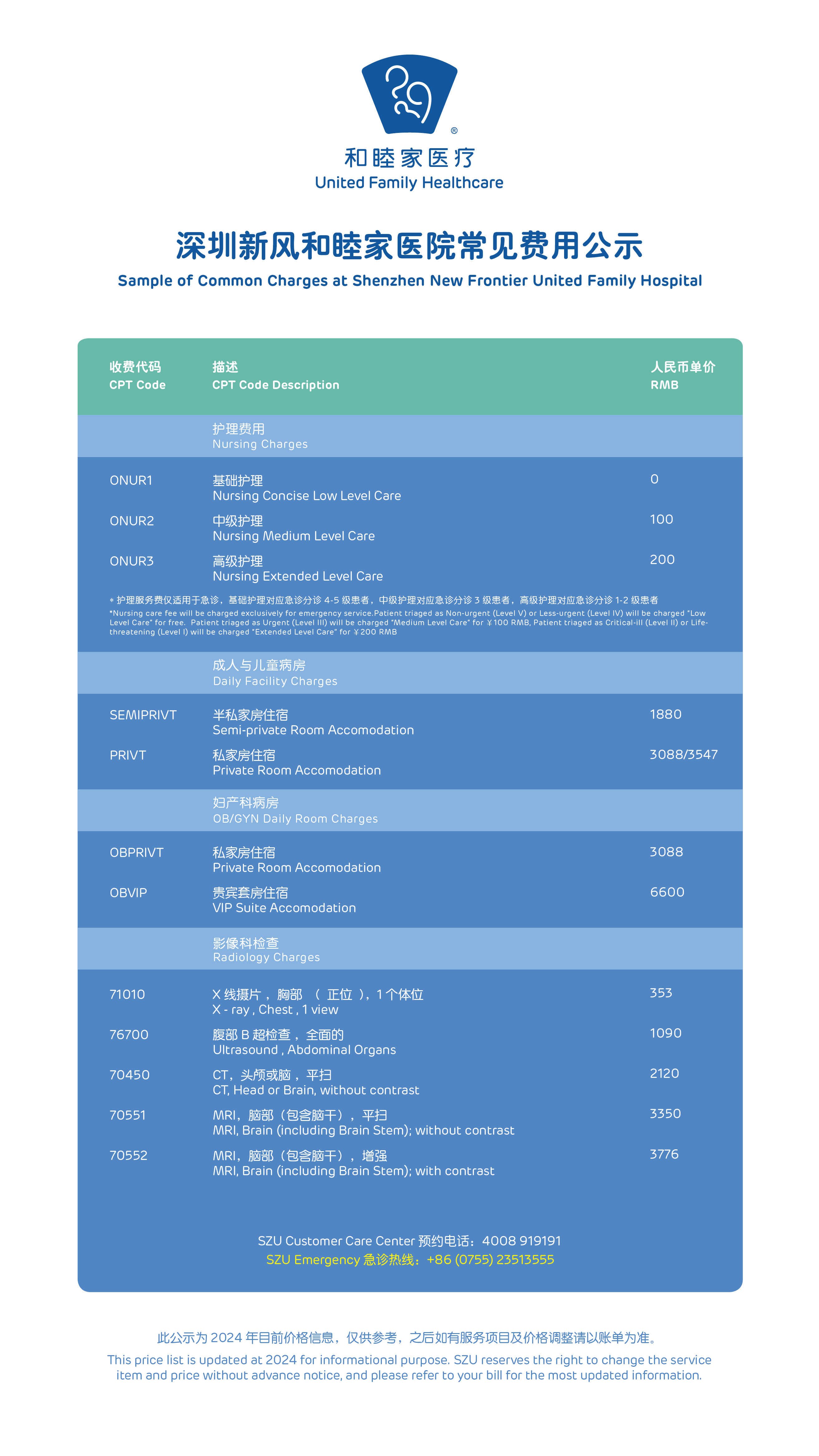 Shenzhen New Frontier United Family Hospital Pricing Introduction ...